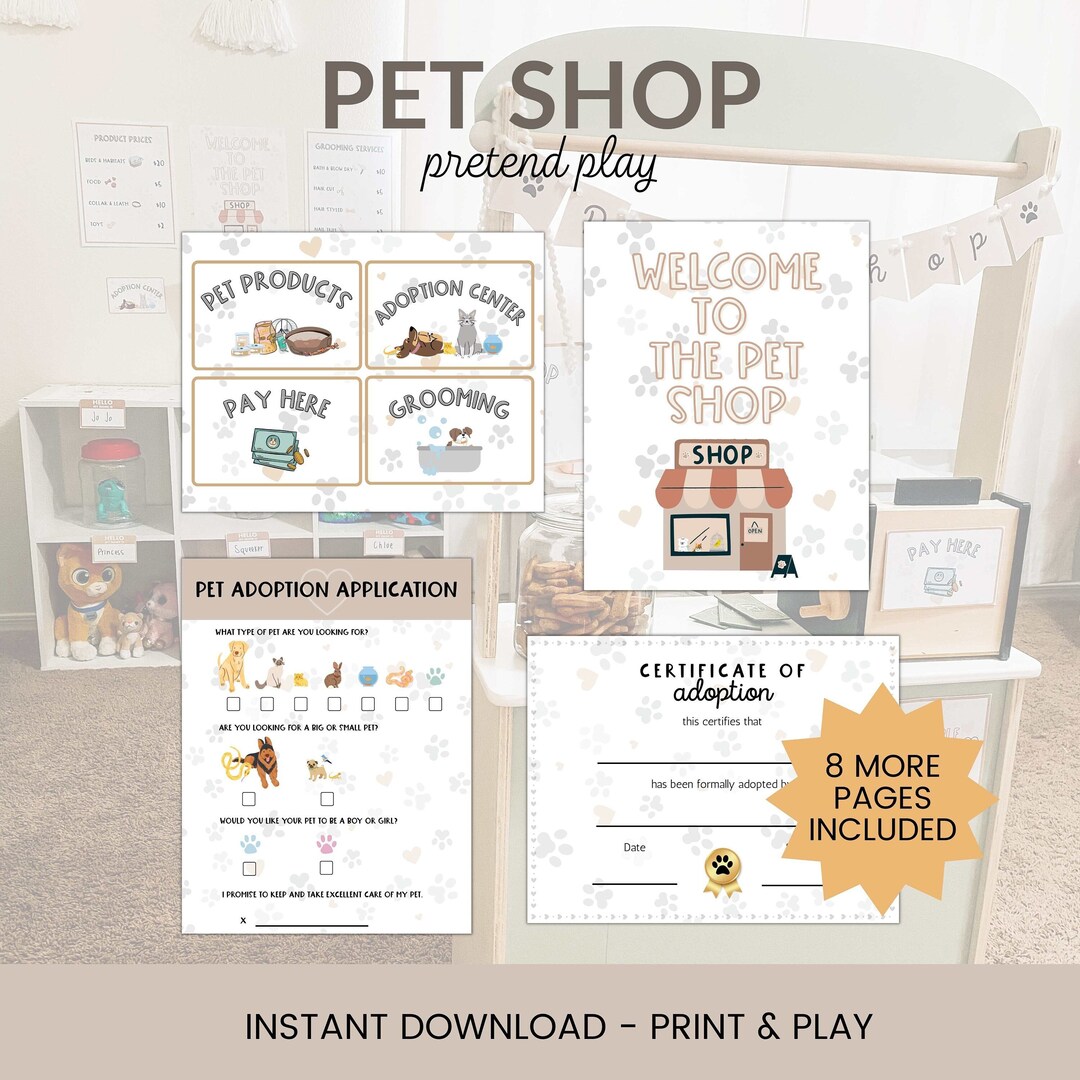 Pet Shop Pretend Play Printable, Pretend Pet Shop Set, Pet Adoption ...