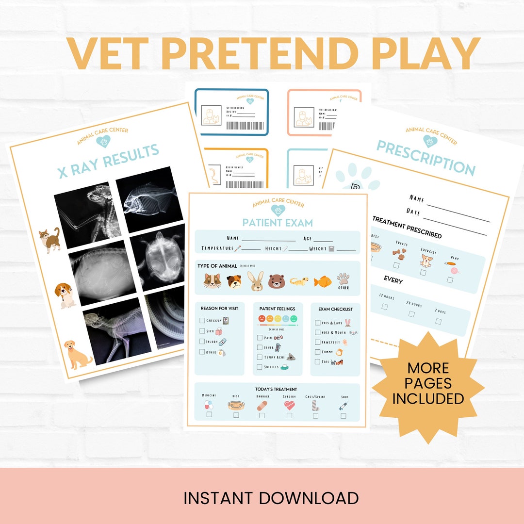 Vet Clinic Pretend Play Printable, Pretend Veterinary Set, Vet Dramatic ...