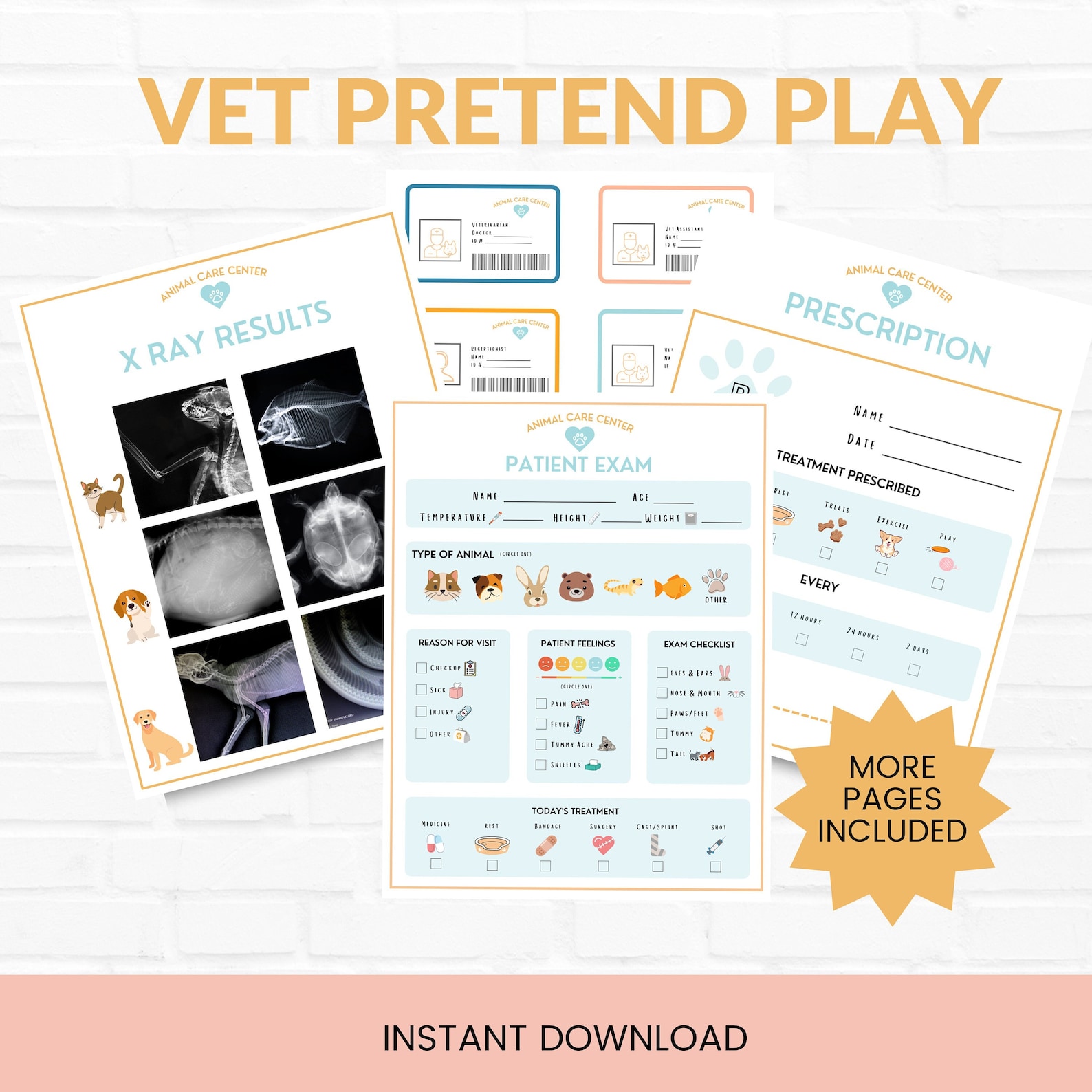 Vet Clinic Pretend Play Printable, Pretend Veterinary Set, Vet Dramatic ...