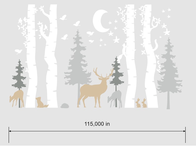Mountains Stickers Woodland Birch Tree Forest Deer Walking Bea - Etsy