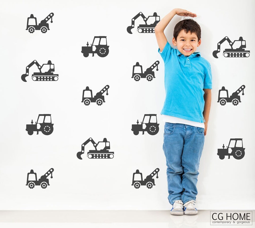 The Builder Collection Wall Decals Construction Vehicles Wall Stickers ...