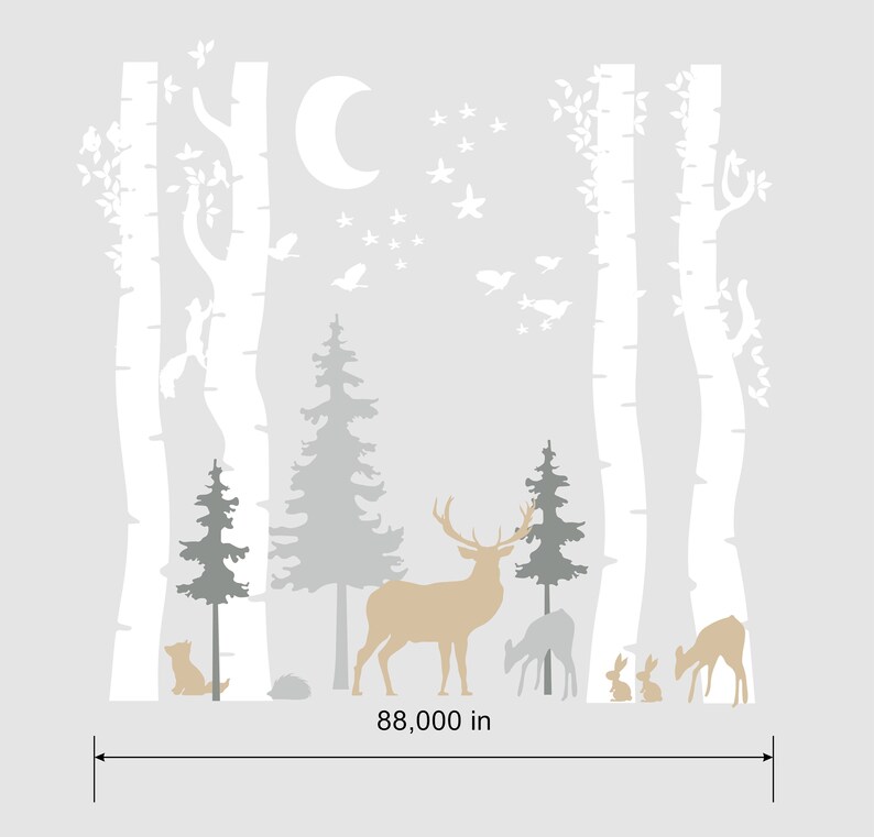 Mountains Stickers Woodland Birch Tree Forest Deer Walking Bea - Etsy