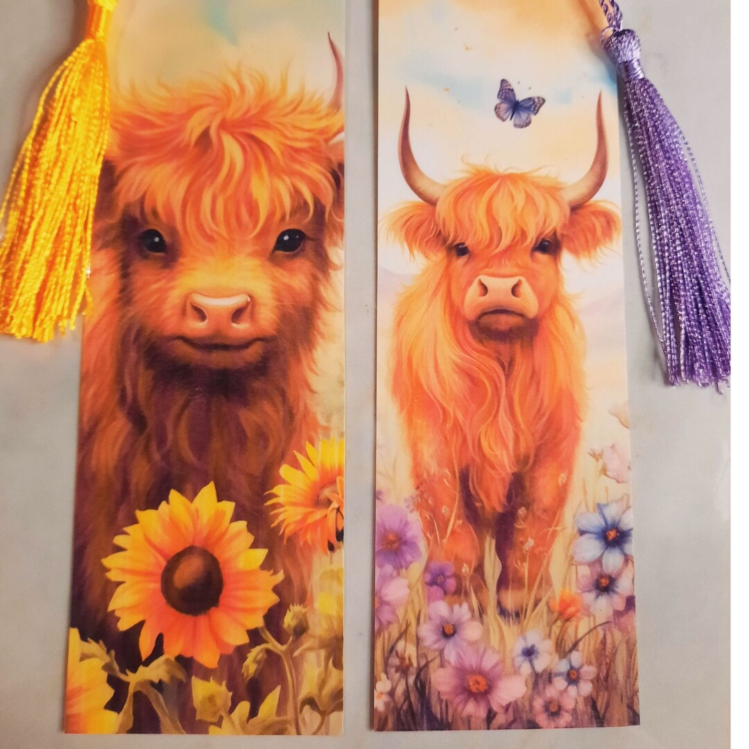 Highland Cow Bookmarks Set of Two With Tassels, Adorable Highland Cow ...