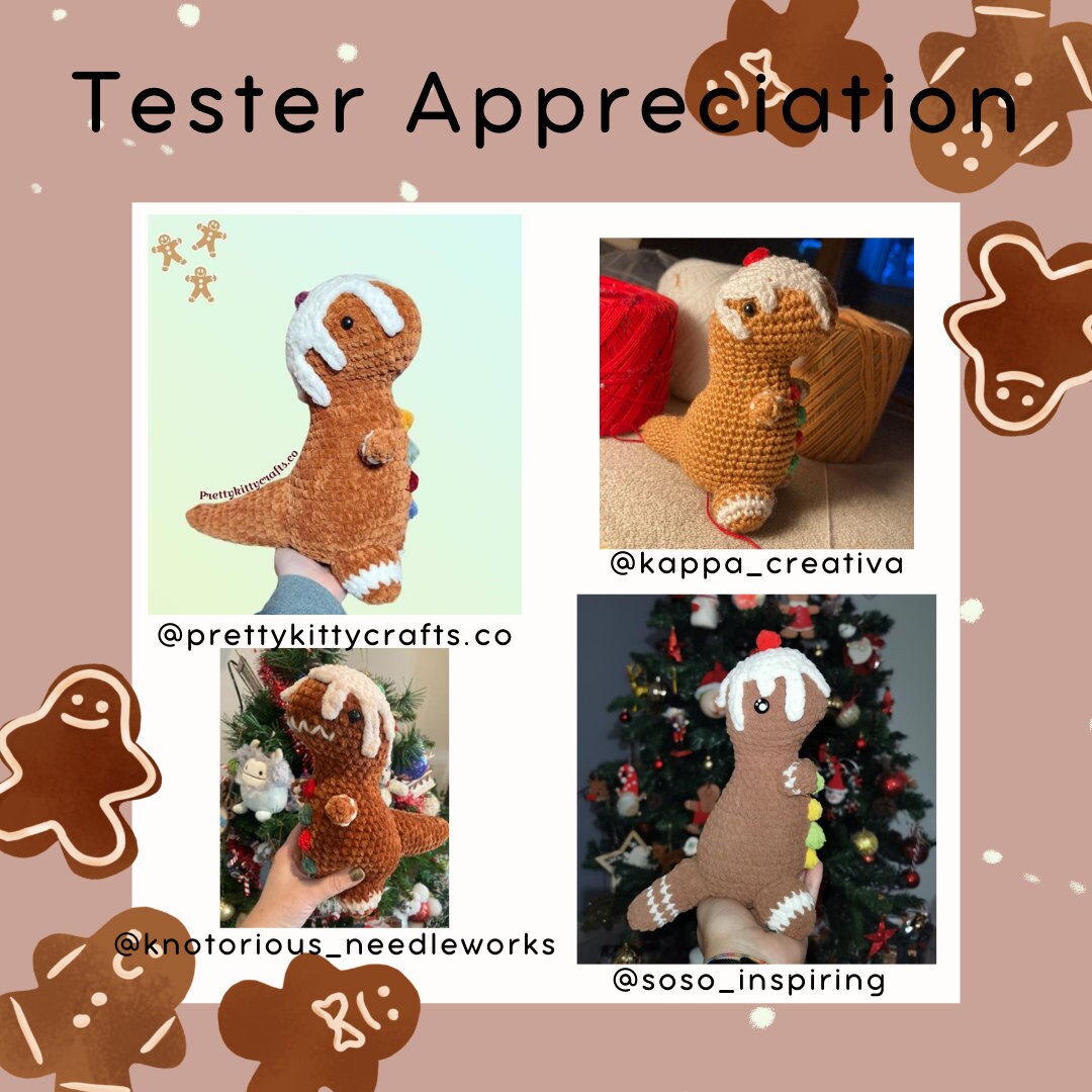 PATTERN - Gingerbread-rex, Gingerbread Dinosaur, Christmas Crochet ...