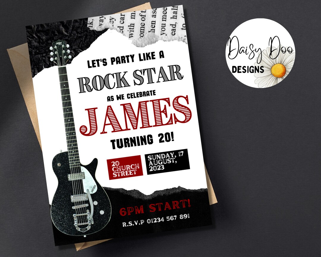 Rock and Roll Invitation, Rock and Roll Invite, Rock and Roll Party ...
