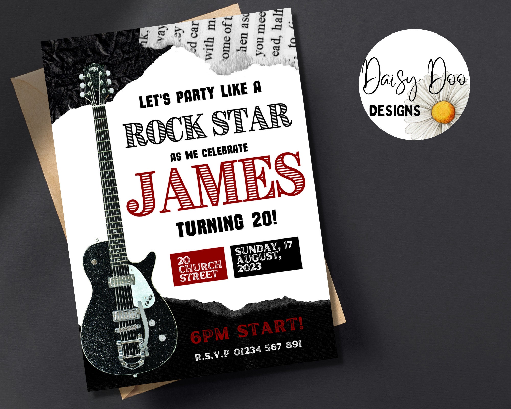 Rock and Roll Invitation, Rock and Roll Invite, Rock and Roll Party ...