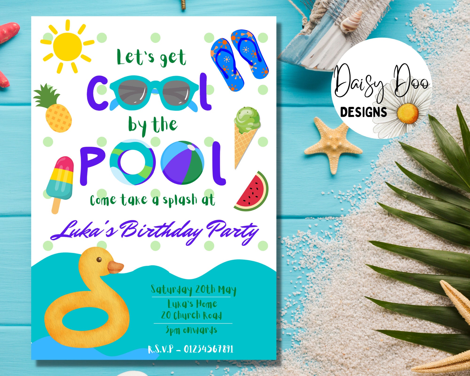 Pool Party Invitation, Pool Party Invitation Instant Download, Pool ...