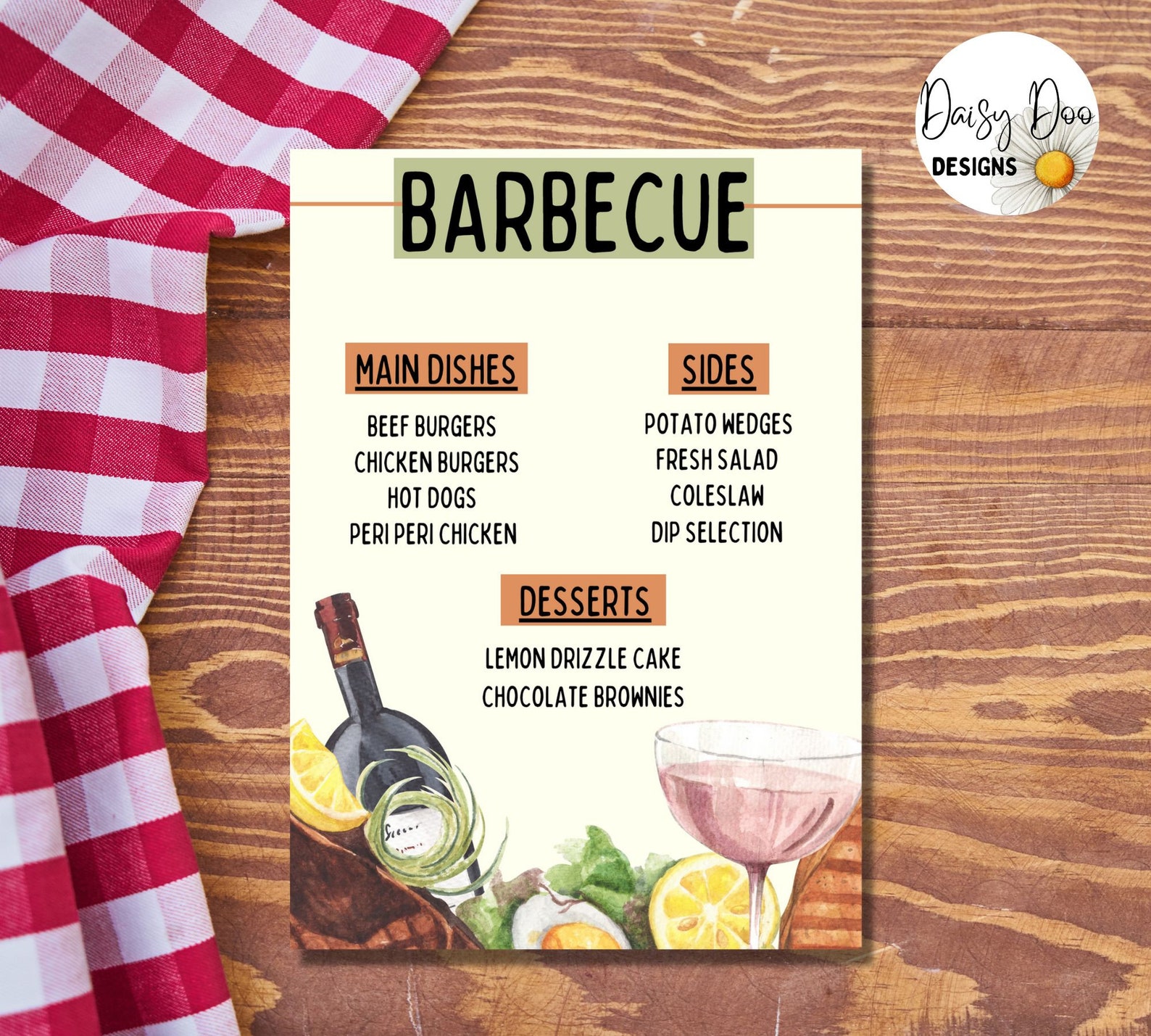 BBQ Menu Editable Backyard Barbecue Menu Card Template, Birthday ...