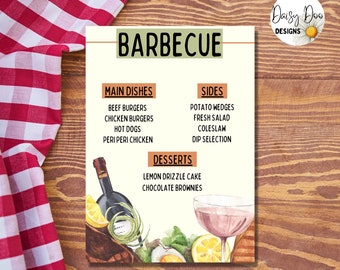 BBQ Menu Editable Backyard Barbecue Menu Card Template, Birthday ...