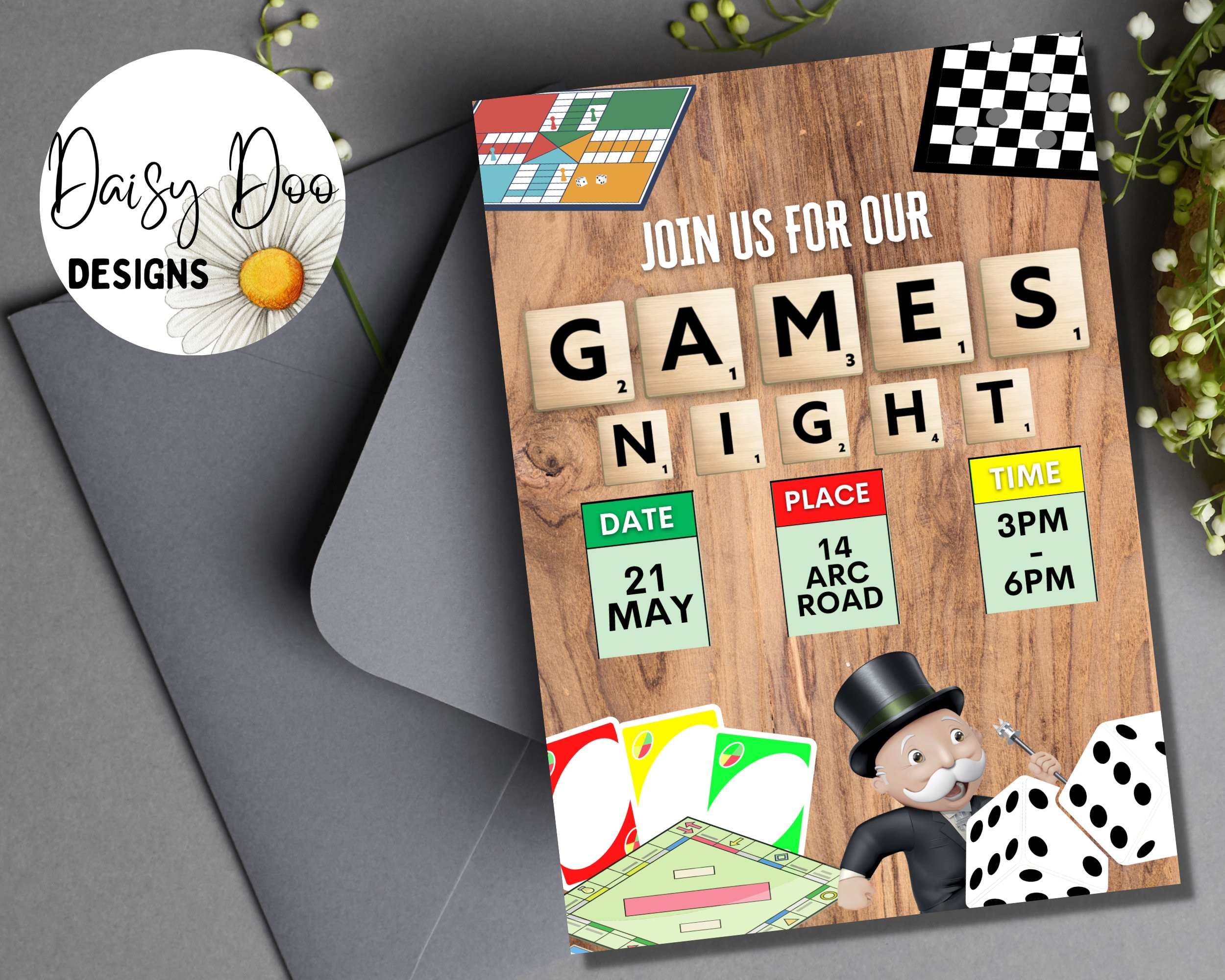 Board Game Party Invitation, Board Game Invitation, Board Game Invite ...
