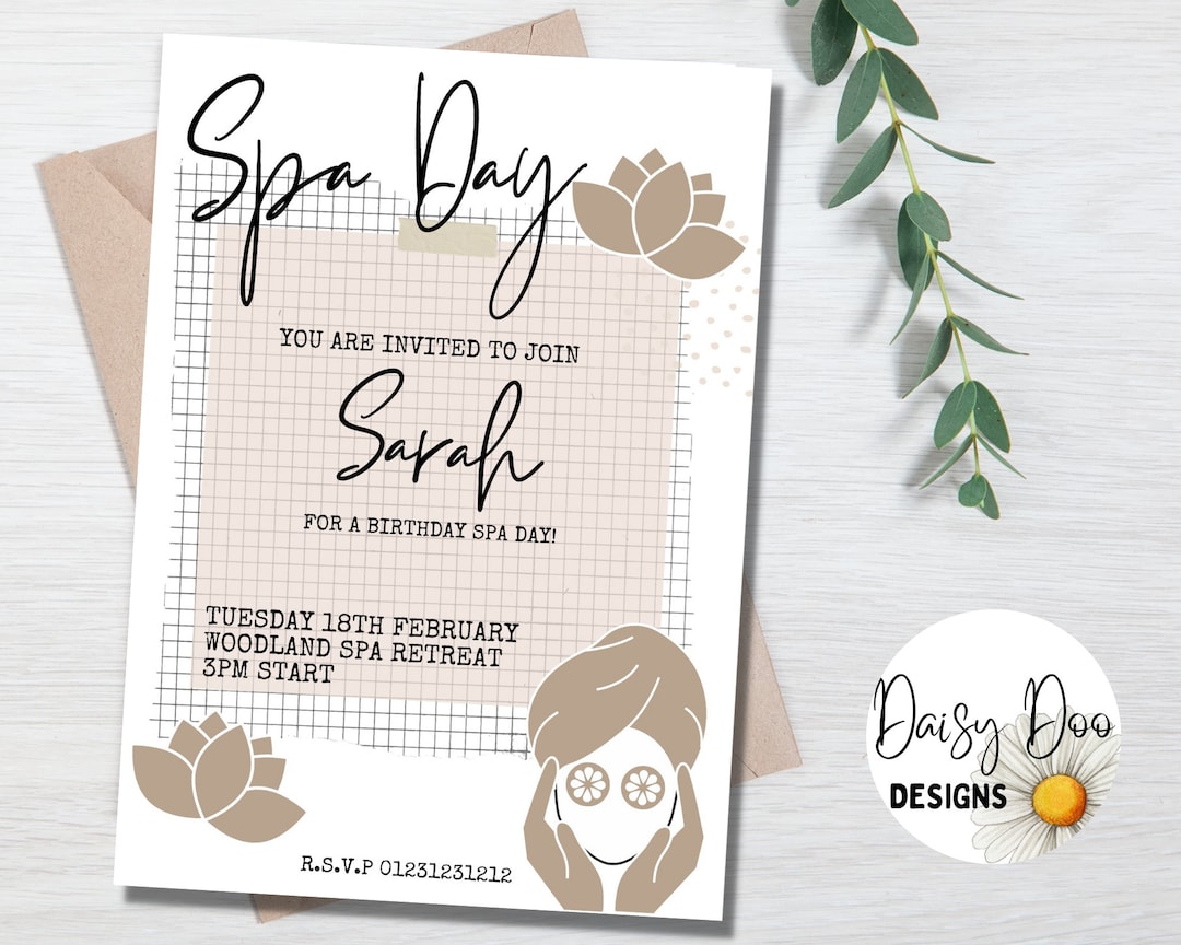Spa Party Invitation Adult, Spa Party Invitation Template, Spa Party ...