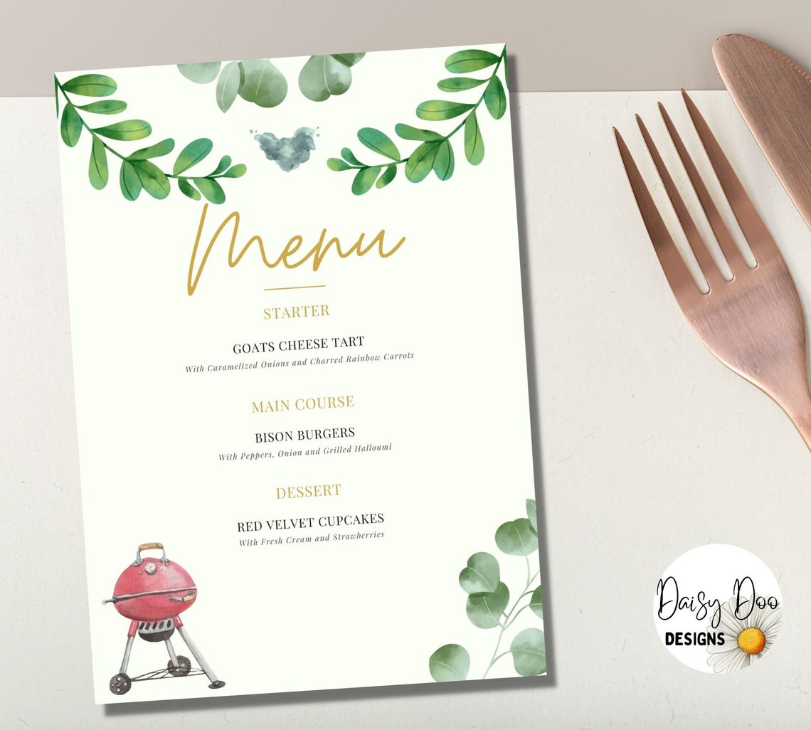 BBQ Menu Editable Backyard Barbecue Menu Card Template, Birthday ...