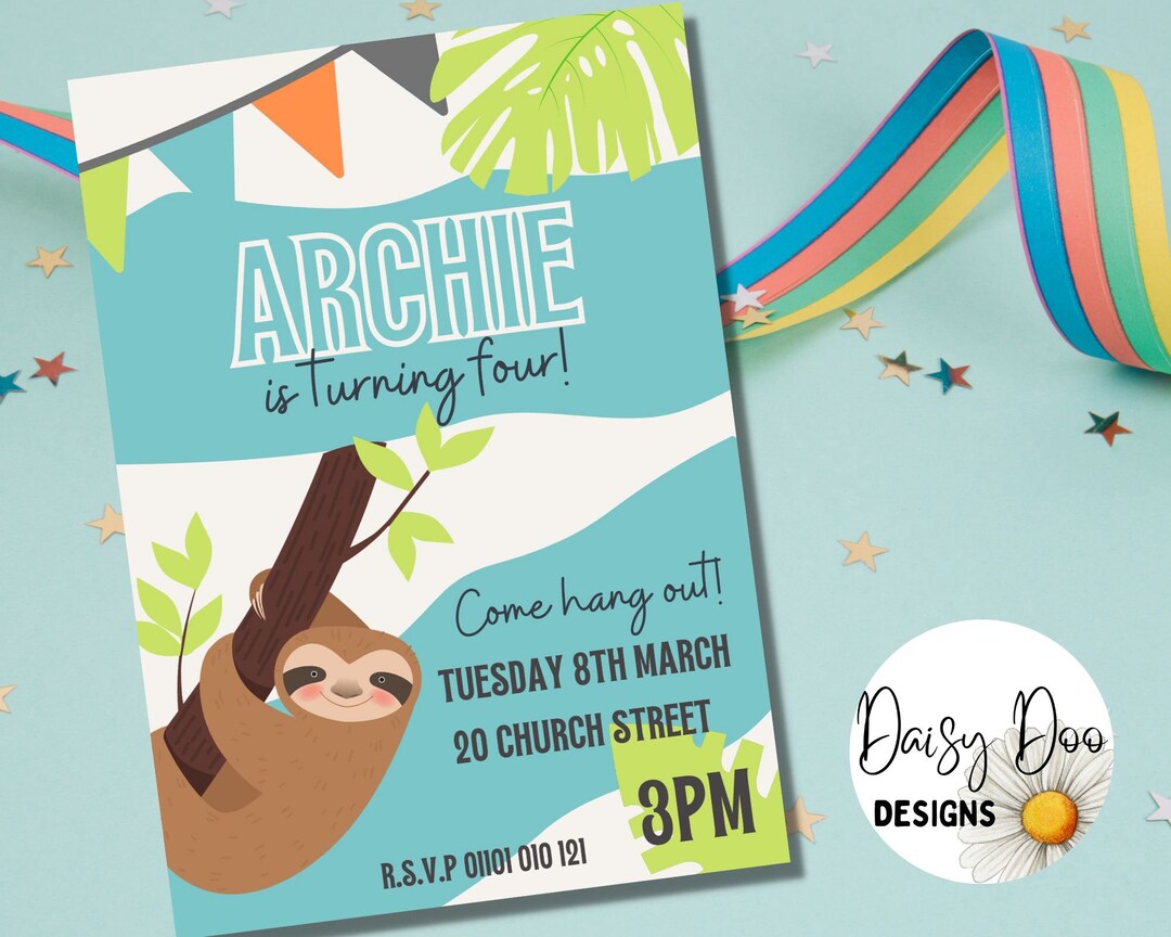 Sloth Birthday Invitation Sloth Birthday Invitation Digital. Sloth ...