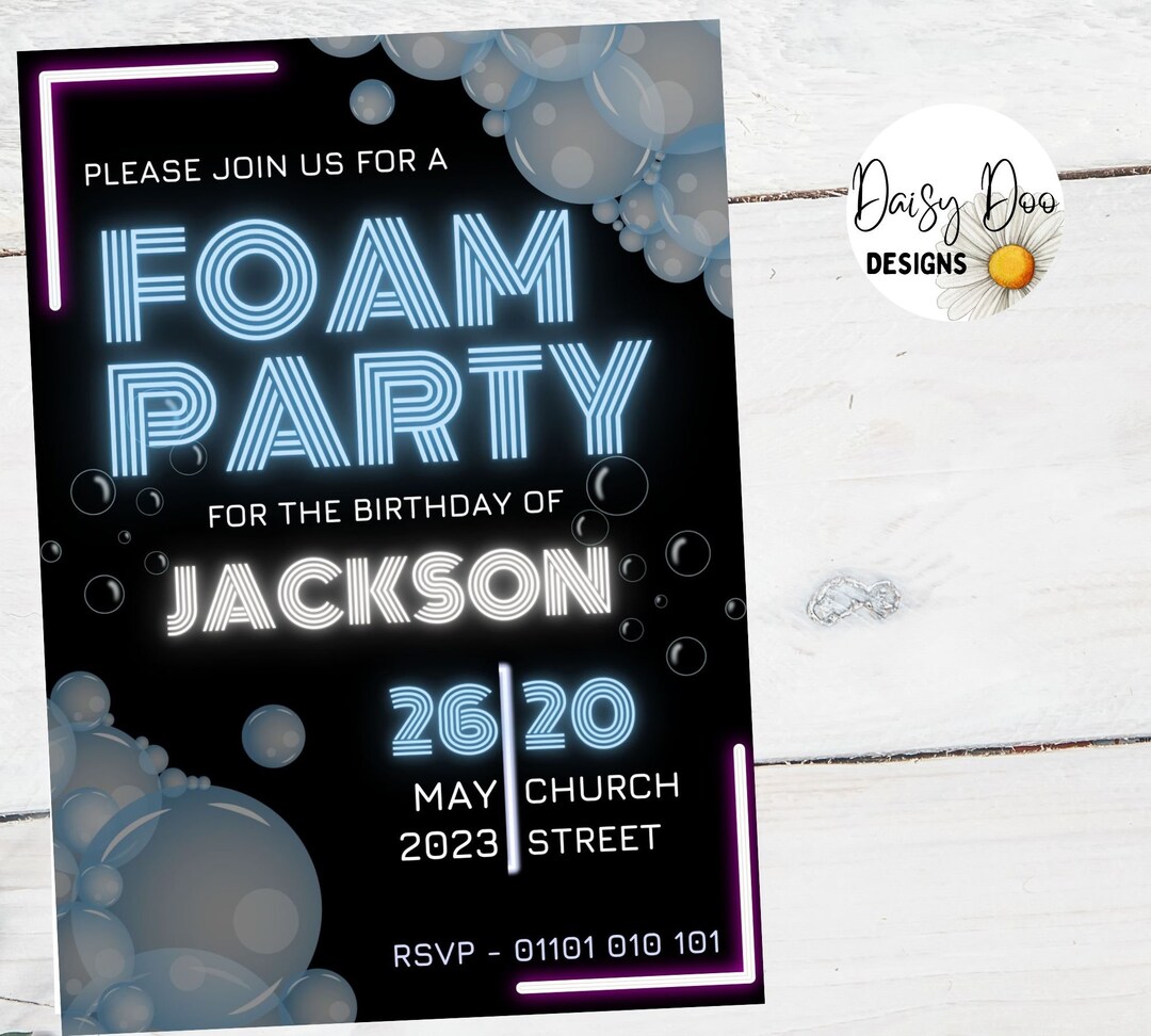 Foam Party Birthday Invitation Foam Party Flyer, Foam Party Invite ...