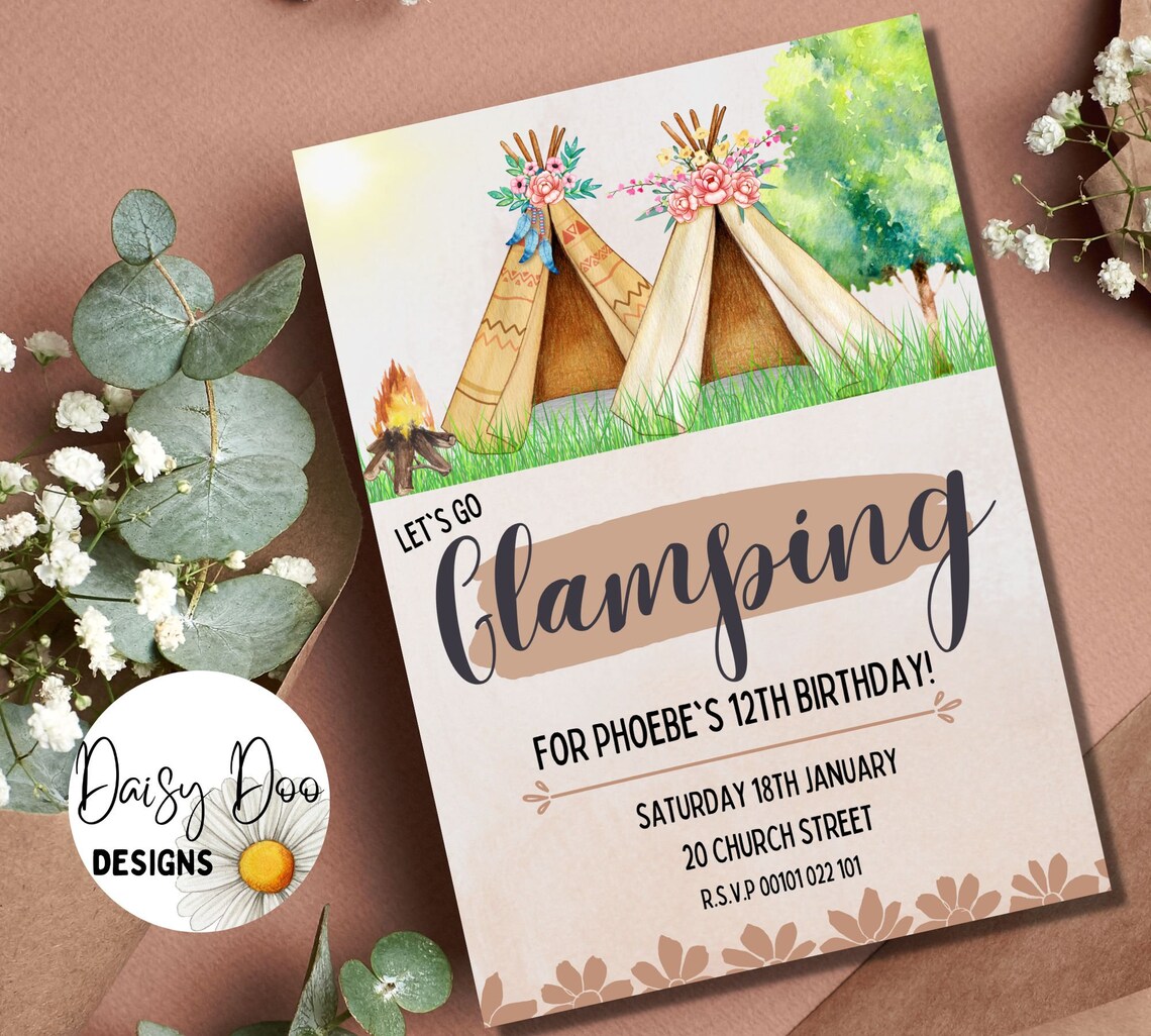 Glamping Invitation Glamping Party Invite, Glamping Party Invitation, Sleepover Party Invite ...