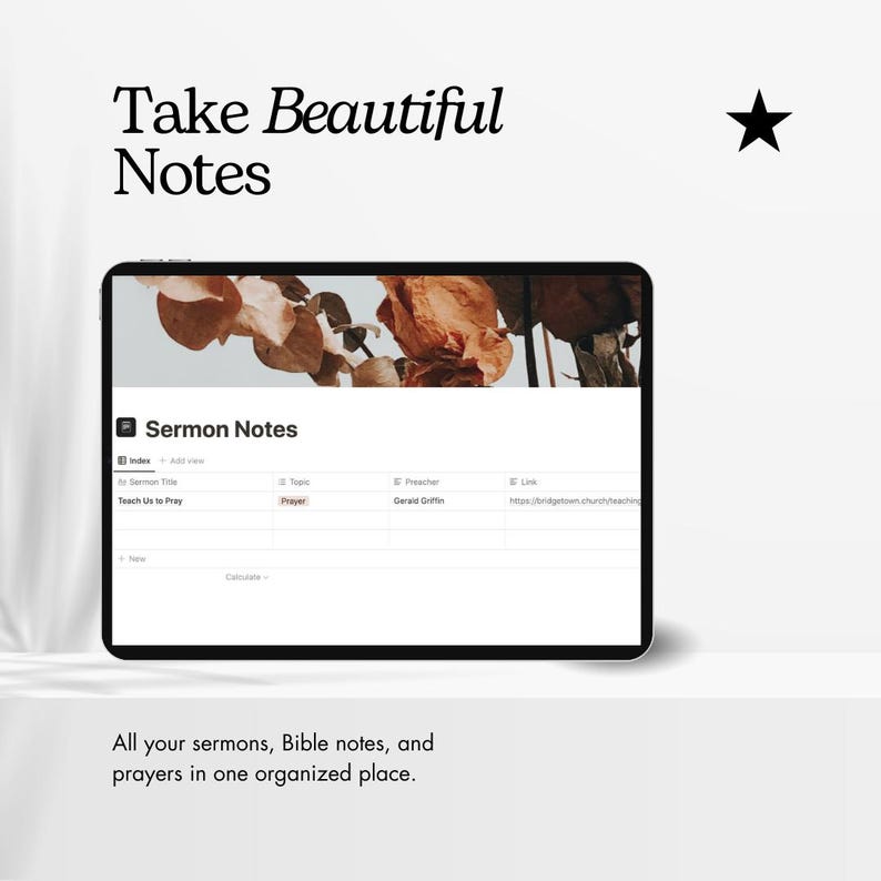 Bible Study Notion Template: Sermon & Prayer Notes (digital Download ...