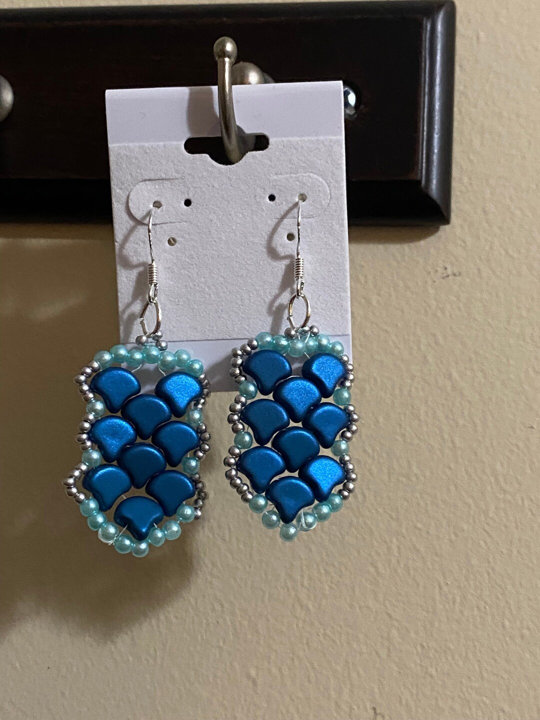 Blue Mermaid Snake Dragon Scale Seapunk Scaly Czech Glass and Sterling ...