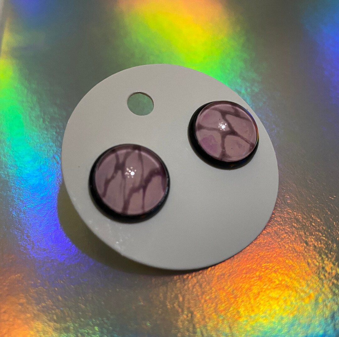 1/2” Pastelgoth Small Round Stud Earrings Lavender Purple Python Snake ...