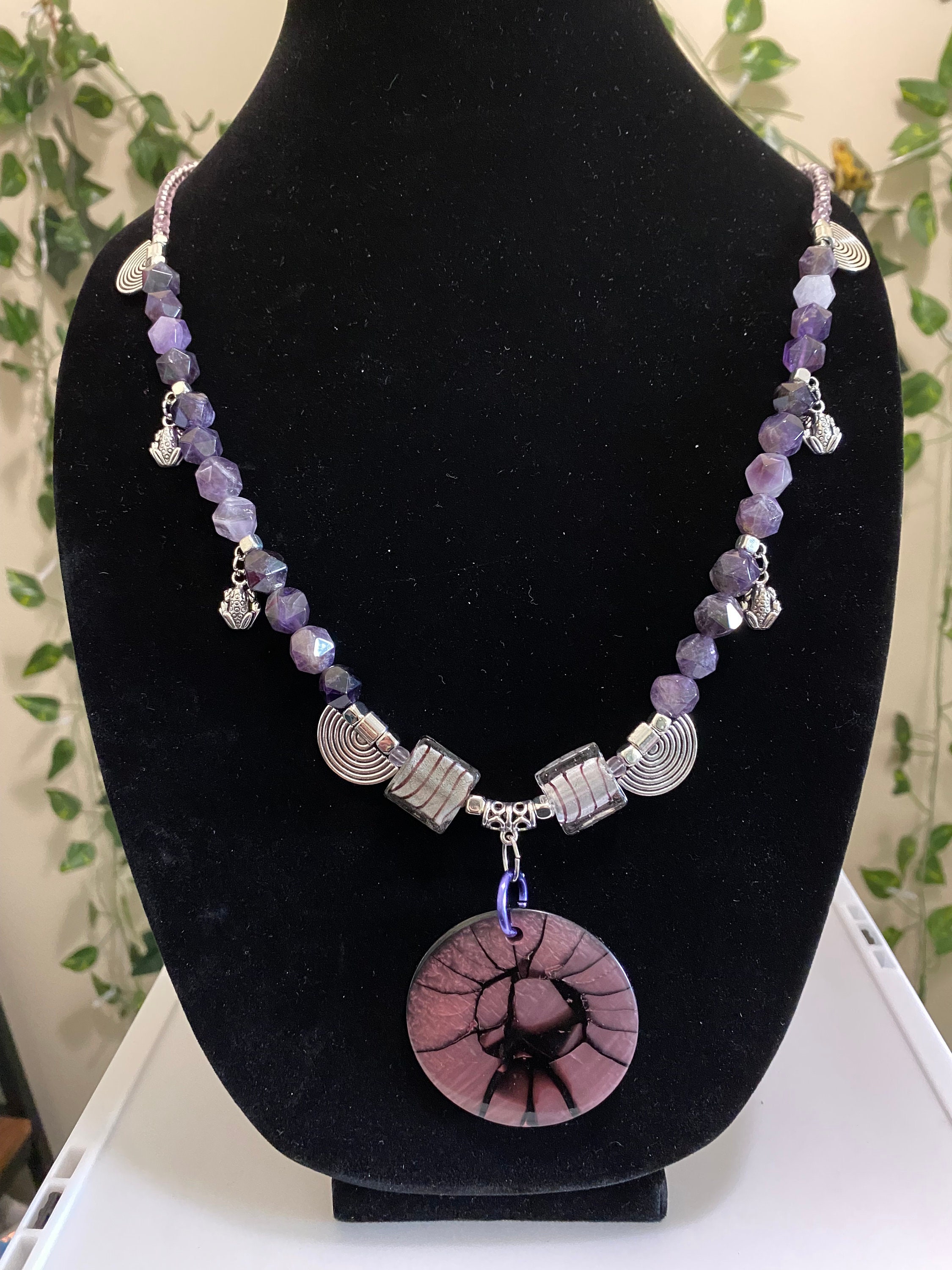 Genuine Amethyst NECKLACE & EARRINGS SET Art Deco Frog Genuine Amethyst NECKLACE & EARRINGS SET Art Deco Frog
