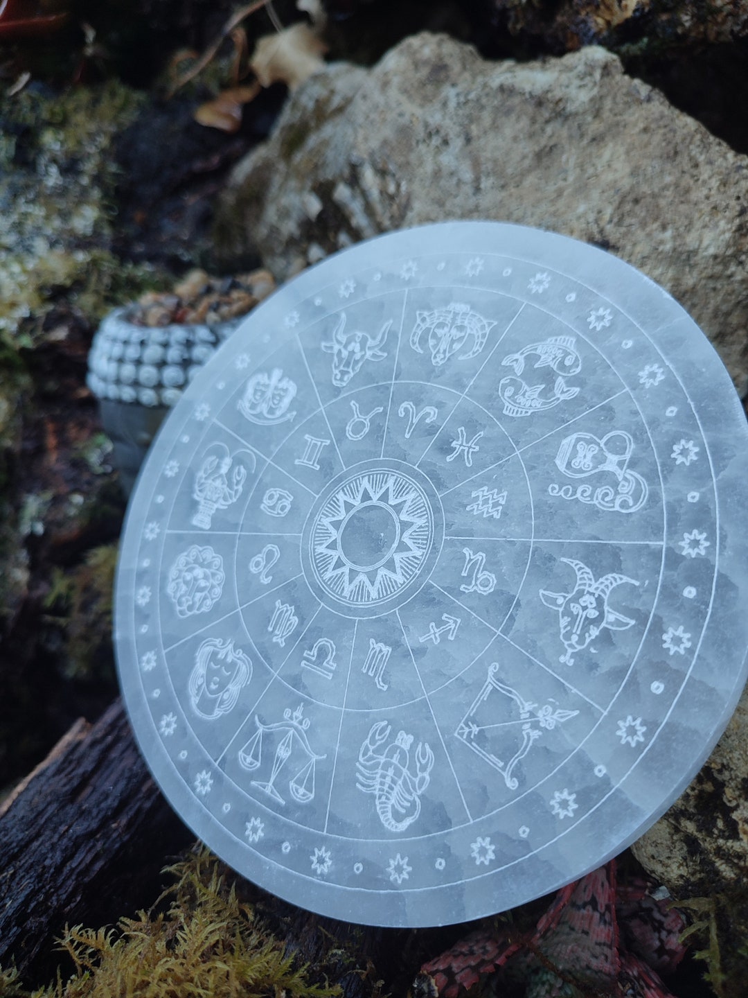 Selenite Tree of Life, Stone Refill, Engraved Selenite Disc, Gift Idea ...