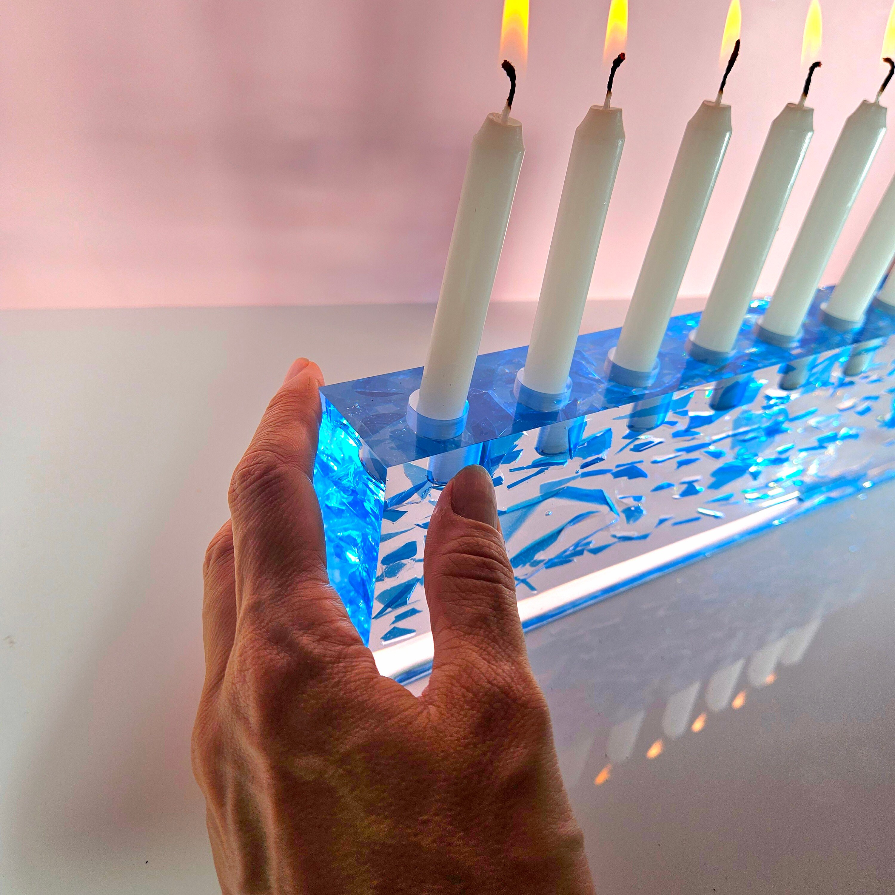 Menorah Candle With Chuppah Broke Smash Glass Preservation Resin Jewish ...