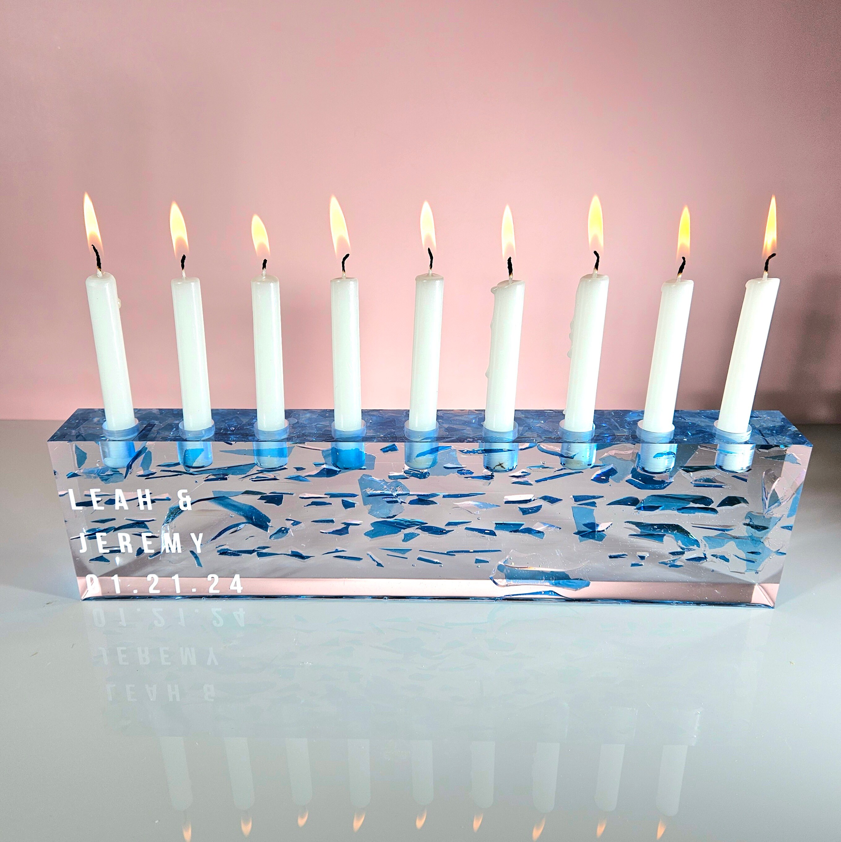 Menorah Candle With Chuppah Broke Smash Glass Preservation Resin Jewish ...