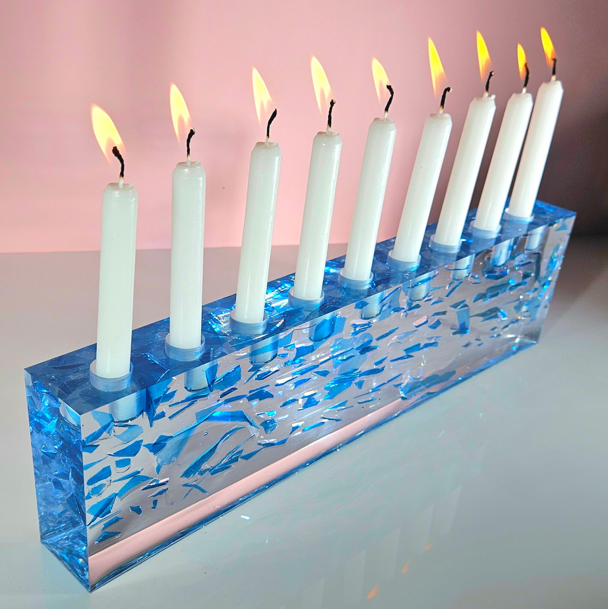 Menorah Candle With Chuppah Broke Smash Glass Preservation Resin Jewish ...