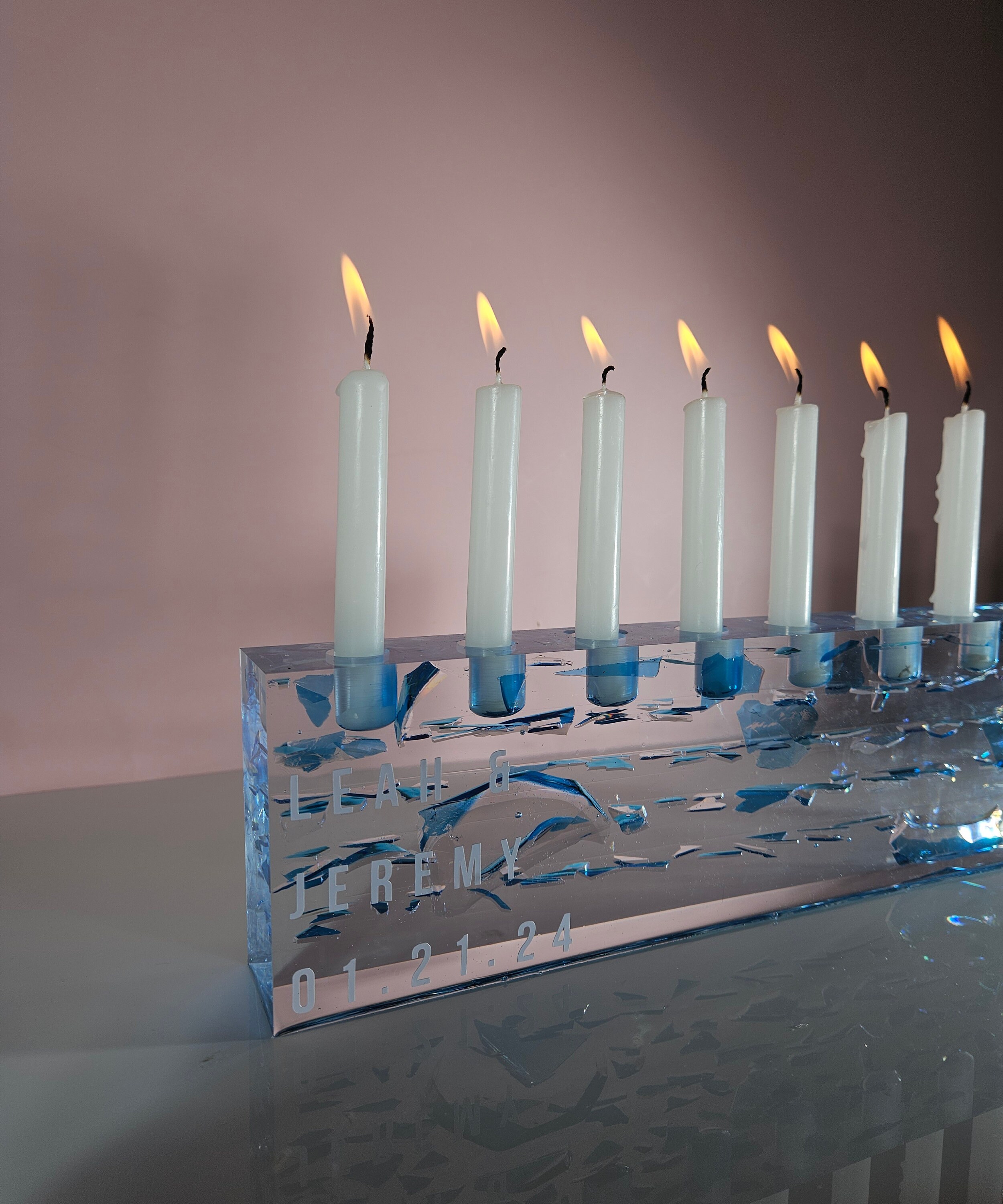 Menorah Candle With Chuppah Broke Smash Glass Preservation Resin Jewish ...