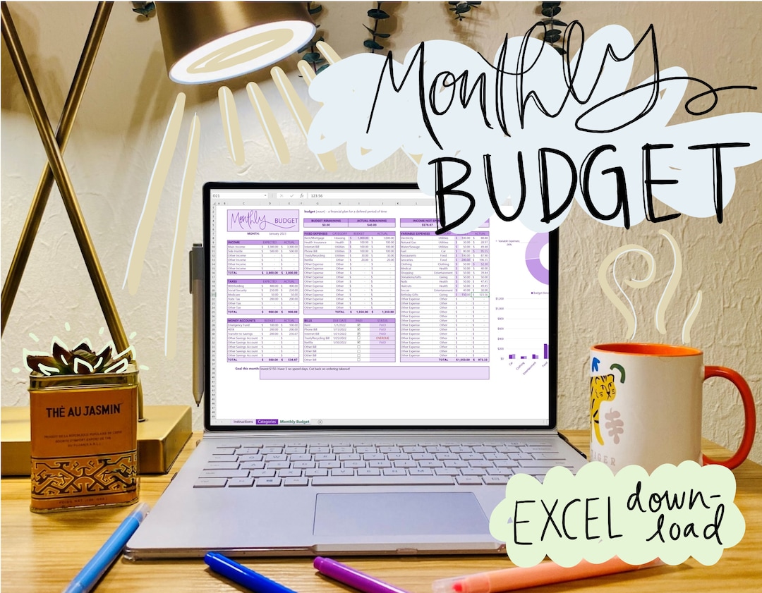 Monthly Budget Spreadsheet - Excel (purple) - Etsy