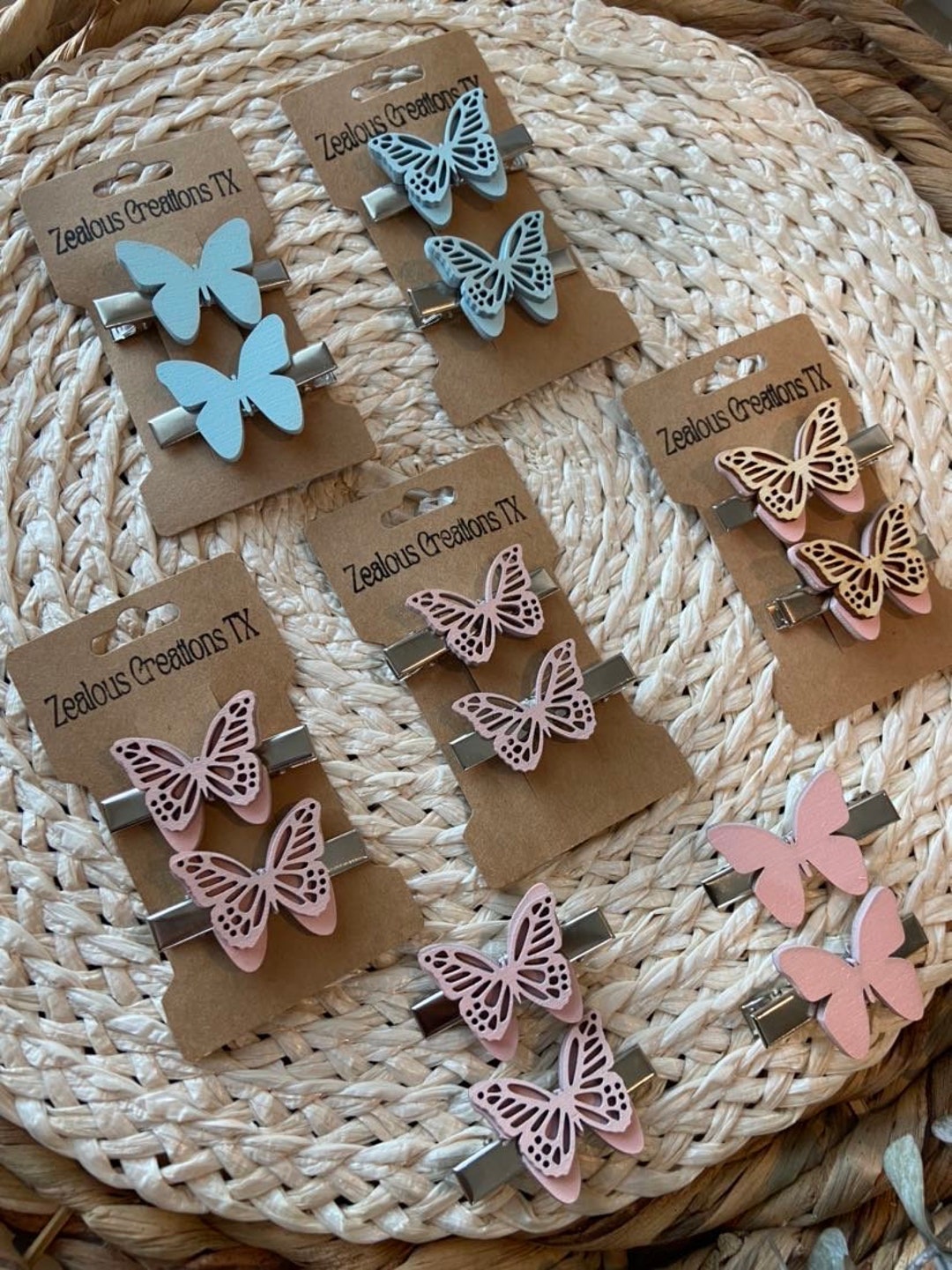 Boho Butterfly Hairclips for Girls, Pink Blue Butterfly Clip, Wooden ...