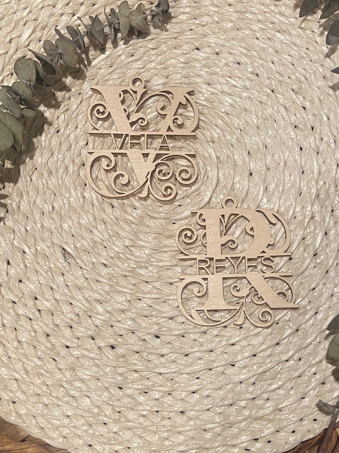 Family Name Split Monogram Ornament, Last Name Wooden Ornament, Custom ...