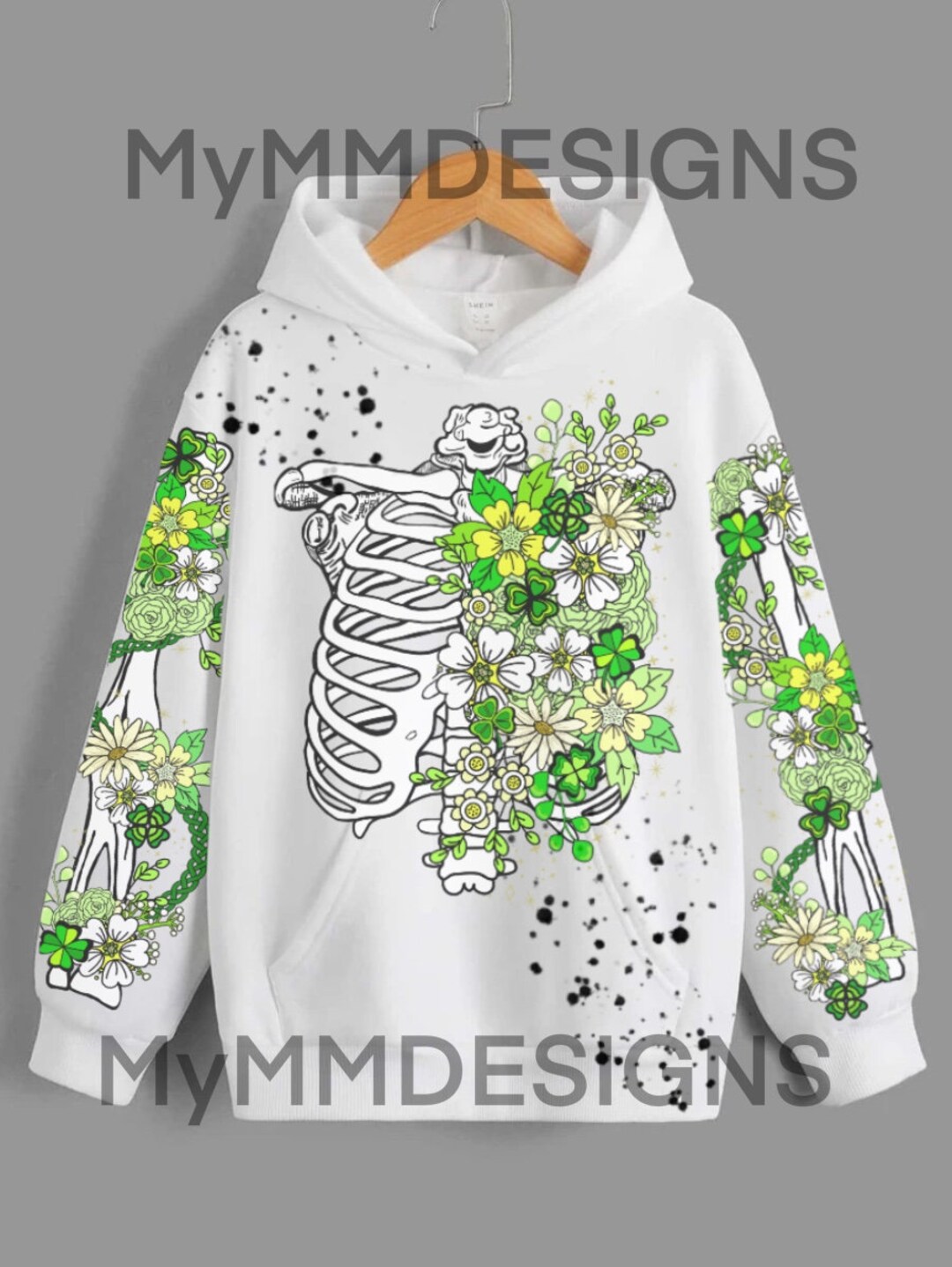 Digital CHEST Image- St Patrick’s Day Skeleton Shamrock Florals Gold ...