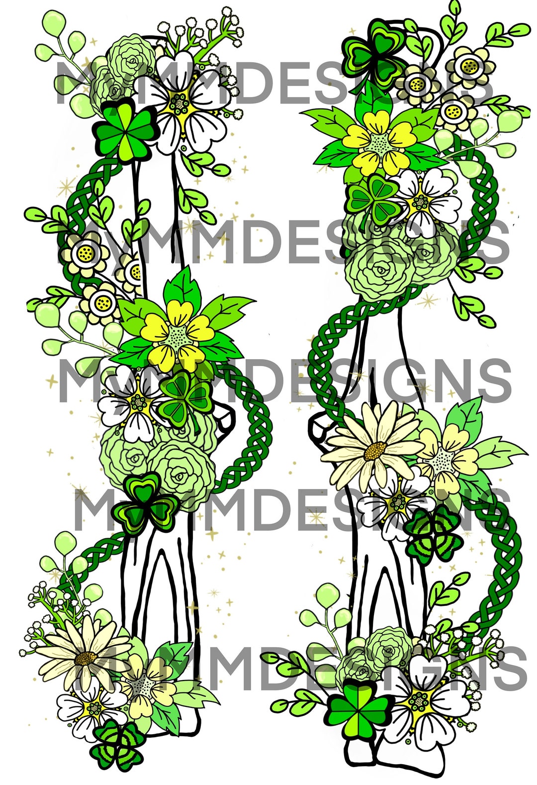 Digital SLEEVE Image - St Patrick’s ’s Day Skeleton Floral, Shamrock ...