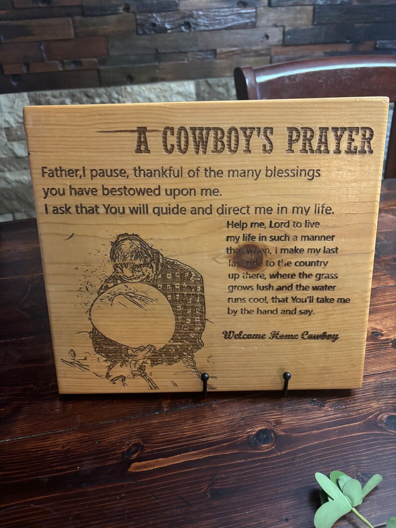 Cowboy Bowing Head in Prayer With Prayer Laser Burned Into Wood. Great ...