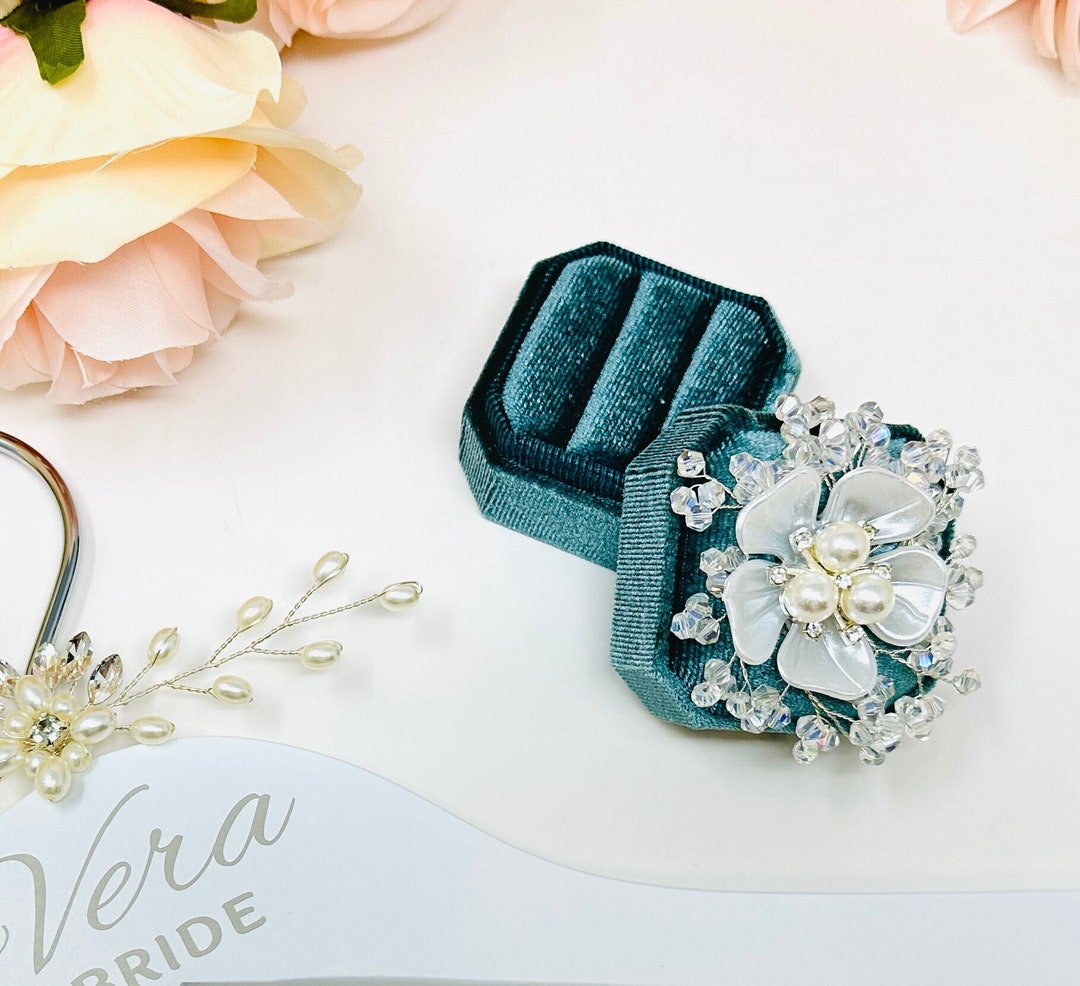 Personalized Velvet Ring Box | Flower Ring Box | Ring Box for Wedding ...