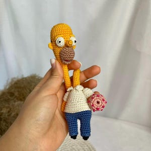 Handmade Homer Simpson Keychain - Long Neck Crochet Cartoon Accessory ...