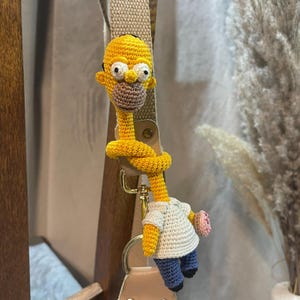 Handmade Homer Simpson Keychain - Long Neck Crochet Cartoon Accessory ...