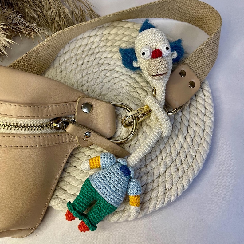 Crochet Krusty the Clown Keychain - Simpsons Character - Fun Bag Charm ...
