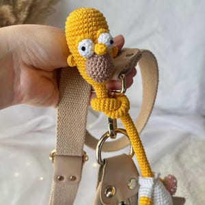 Handmade Homer Simpson Keychain - Long Neck Crochet Cartoon Accessory ...