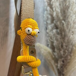 Handmade Homer Simpson Keychain - Long Neck Crochet Cartoon Accessory ...