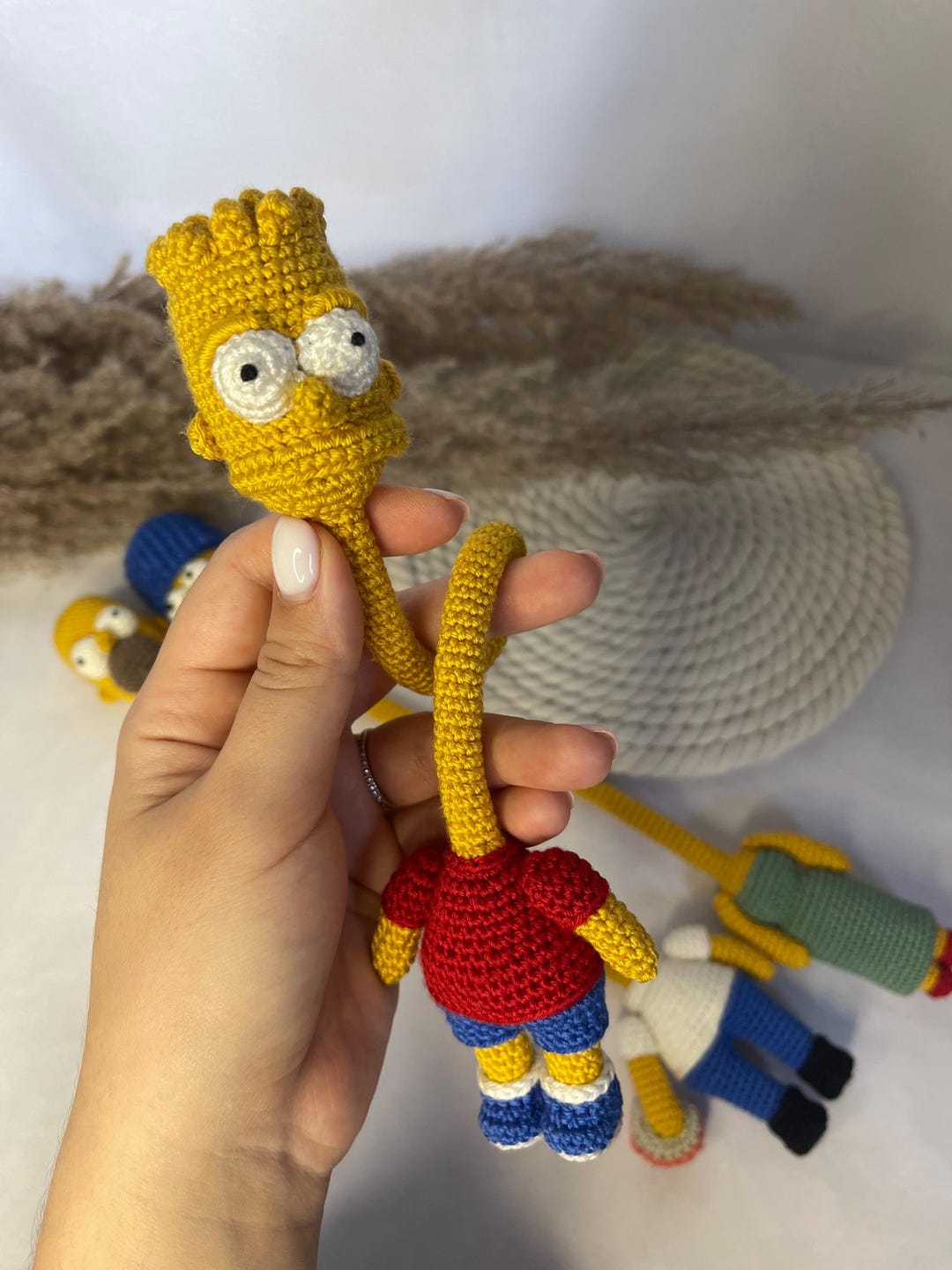 Crochet Bart Simpson Keychain Handmade Long Neck Amigurumi Gift for ...
