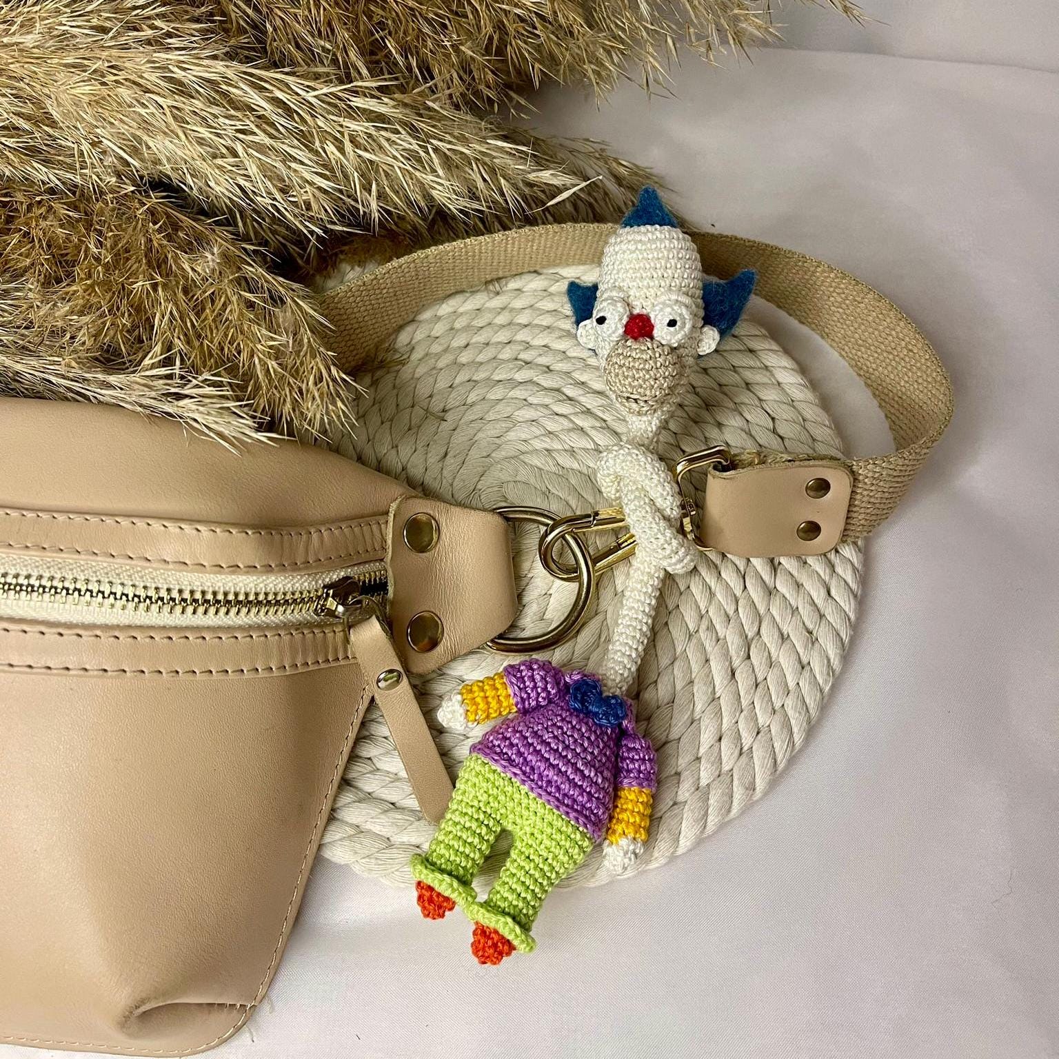 Crochet Krusty the Clown Keychain - Simpsons Character - Fun Bag Charm ...