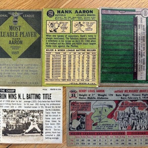 Hank Aaron Baseball Cards Aged Reprint Vintage Handmade Hank Aaron ...