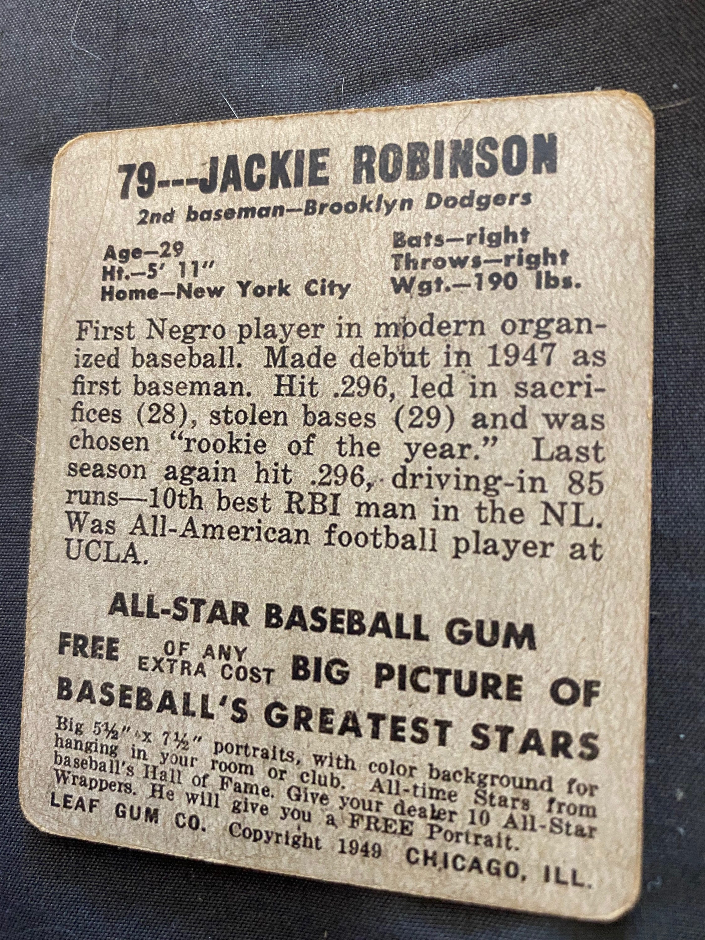 1948 Leaf Jackie Robinson Baseball Card. Aged Reprint - Etsy