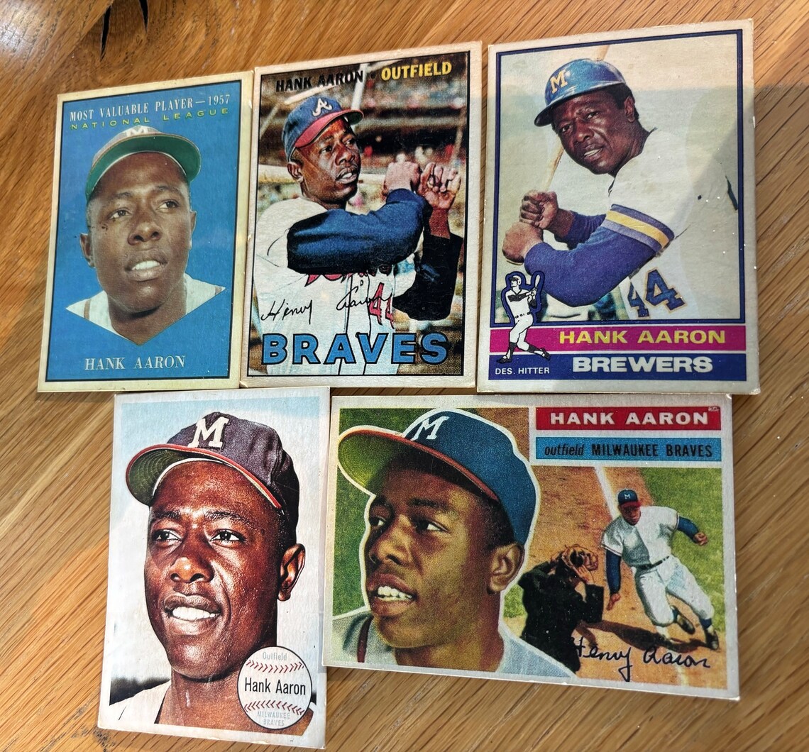 Hank Aaron Baseball Cards Aged Reprint Vintage Handmade Hank Aaron ...