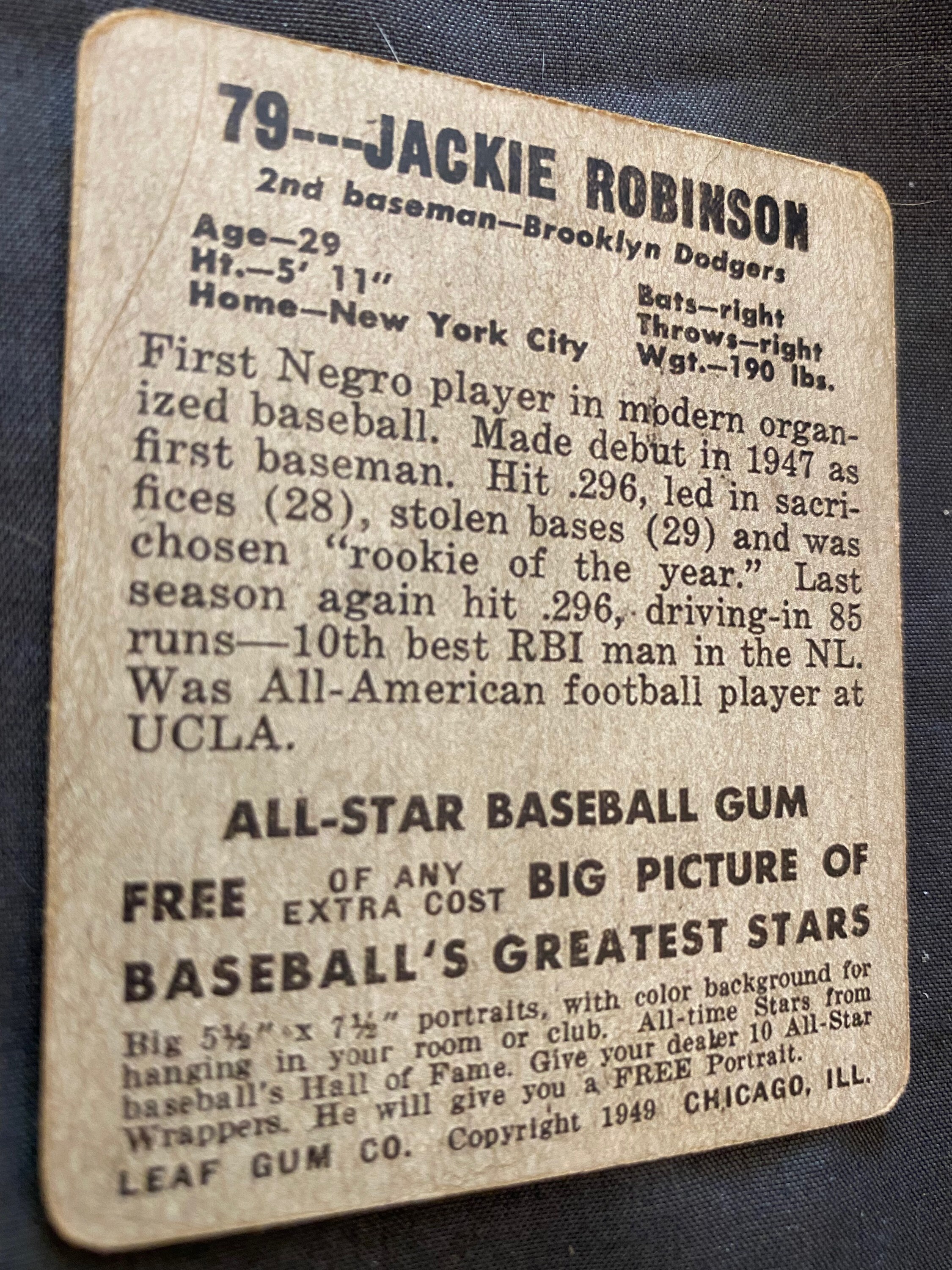 1948 Leaf Jackie Robinson Baseball Card. Aged Reprint - Etsy
