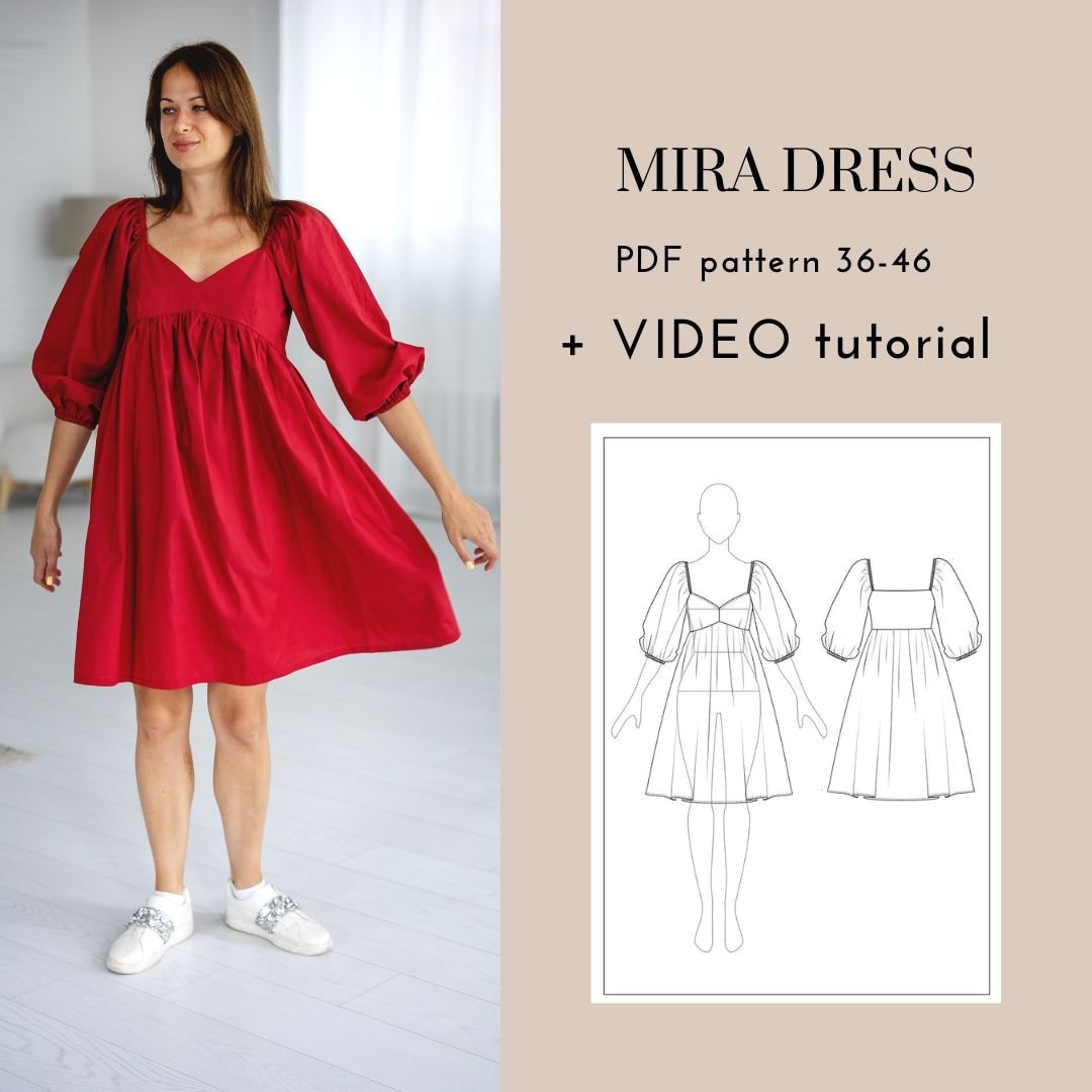 New Dress With High Waistline PDF Sewing Pattern With Video Tutorial - Etsy