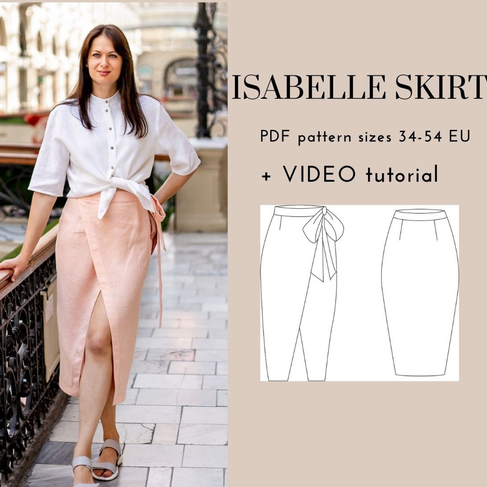 Wrap Midi Skirt PDF Sewing Pattern With Video Tutorial - Etsy