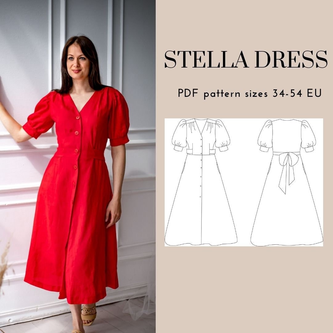 Puff Sleeves Dress PDF Sewing Pattern - Etsy