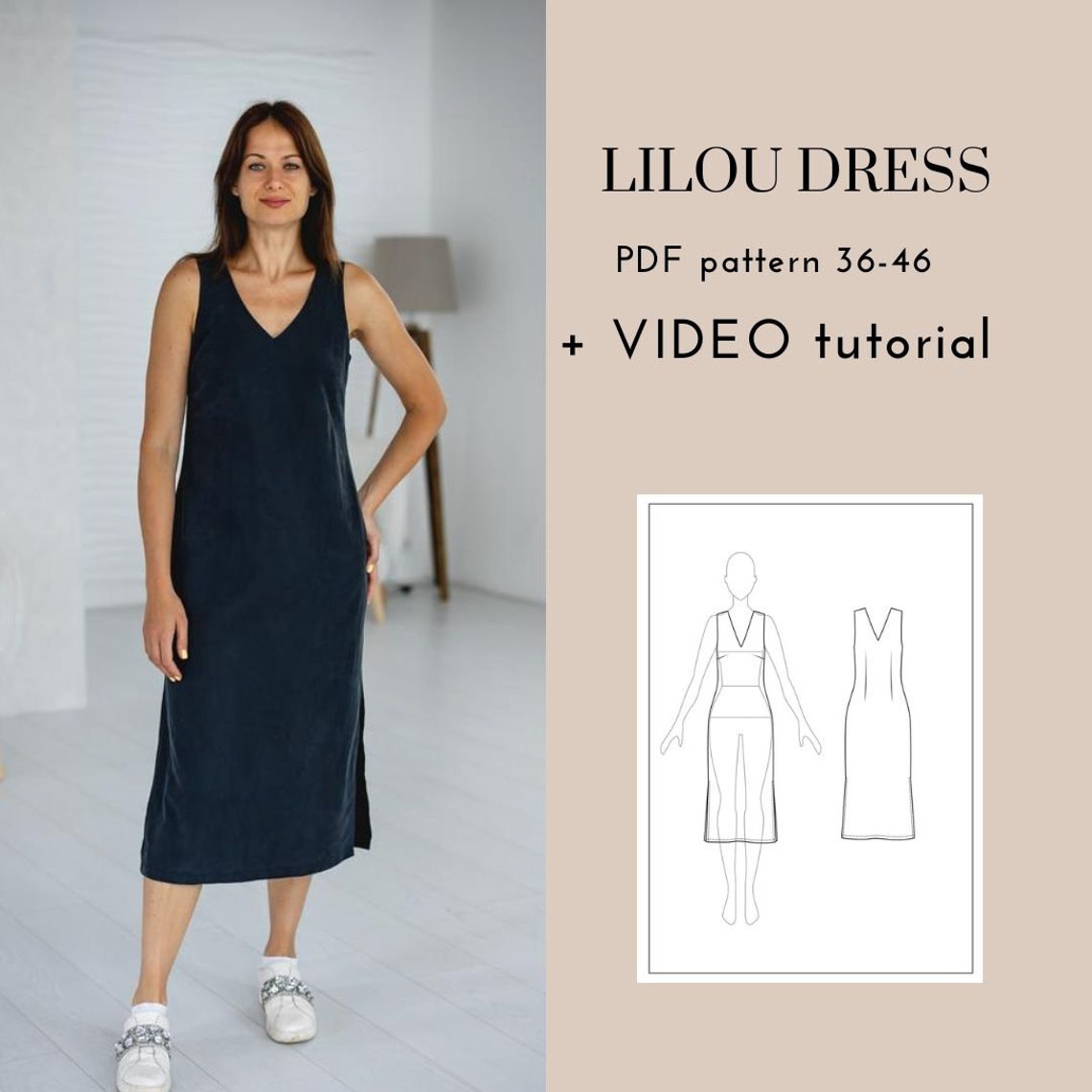 New! Simple Dress With Slits PDF Sewing Pattern With Video Tutorial - Etsy